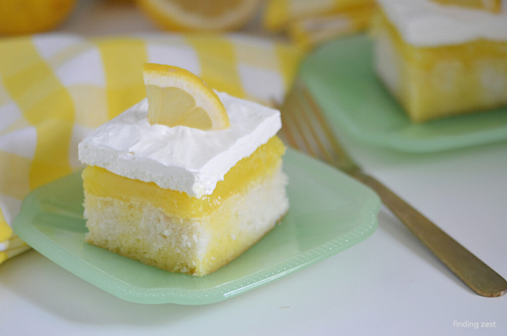 Lemon Poke Cake with Lemon Jello - Finding Zest